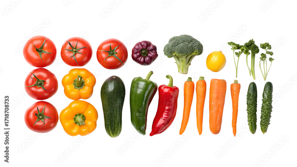 Assorted vegetables – a group of different types of vegetables cut out ...