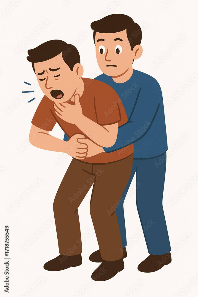 Cartoon Illustration of Heimlich Maneuver First Aid for Choking Person ...