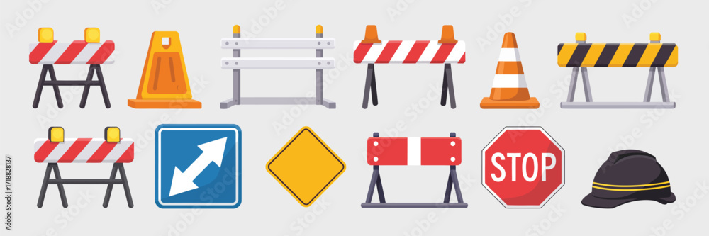 Road Repair and Construction Barrier Icons, Vector Set of Safety ...