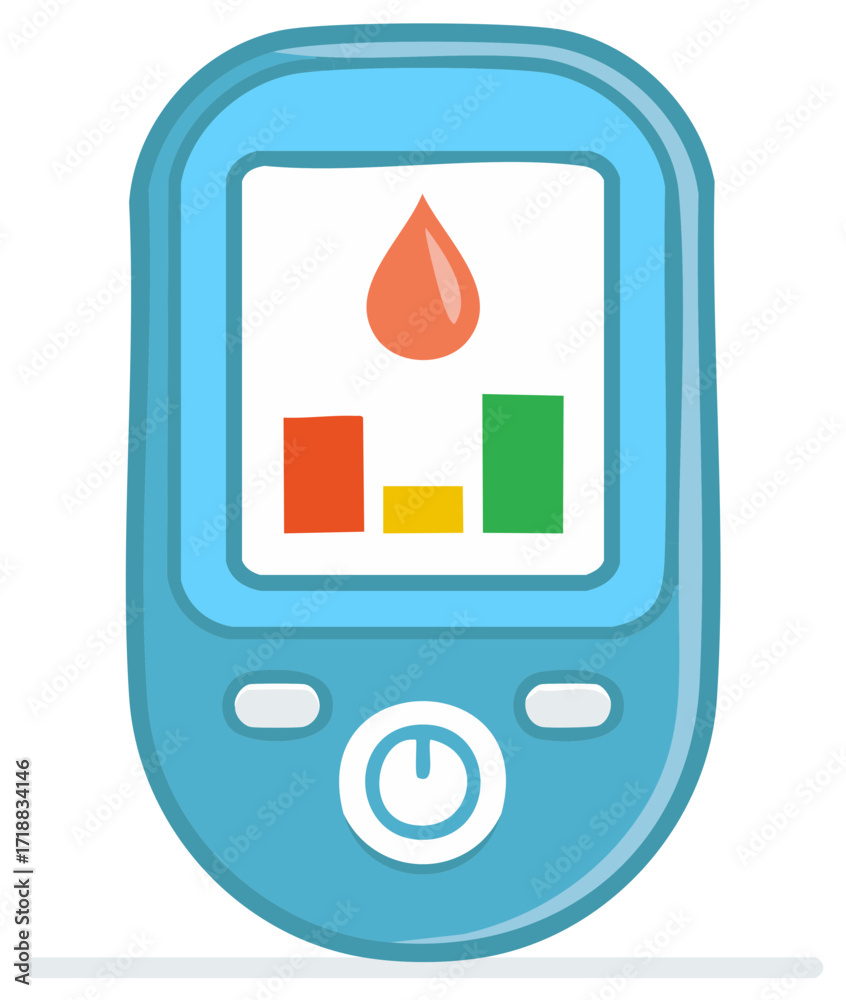 Cartoon glucose meter with blood drop and bar graph Stock Vector ...