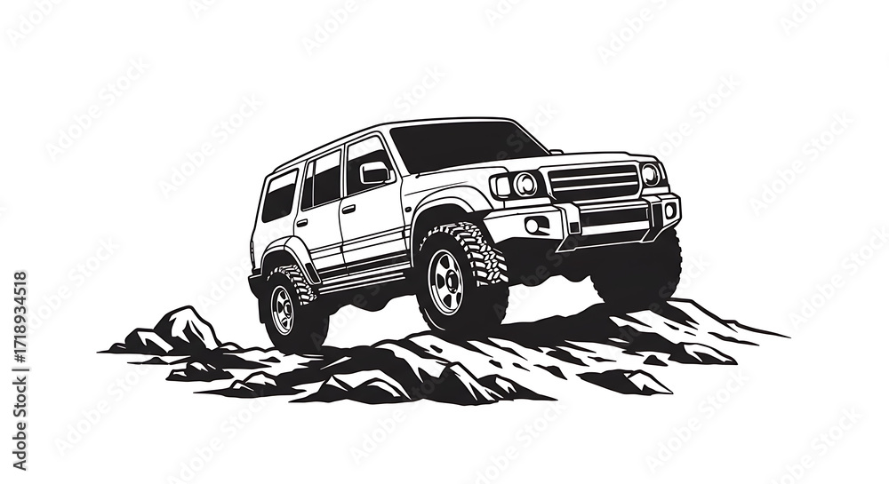 Offroad Car outline coloring page, black and white vehicle line drawing ...