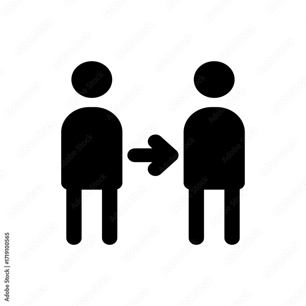 Two stick figures connected by an arrow representing transformation or ...