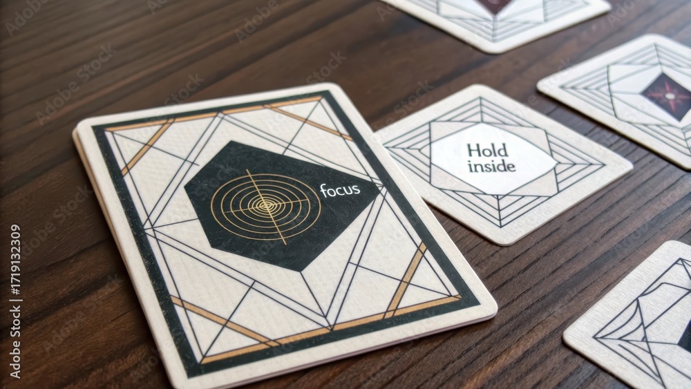 Artistic Playing Cards with Geometric Design and Inspiring Words Stock ...