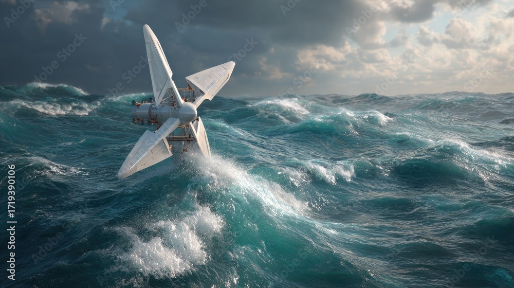 Ocean wave-powered turbine generating renewable electricity from marine ...