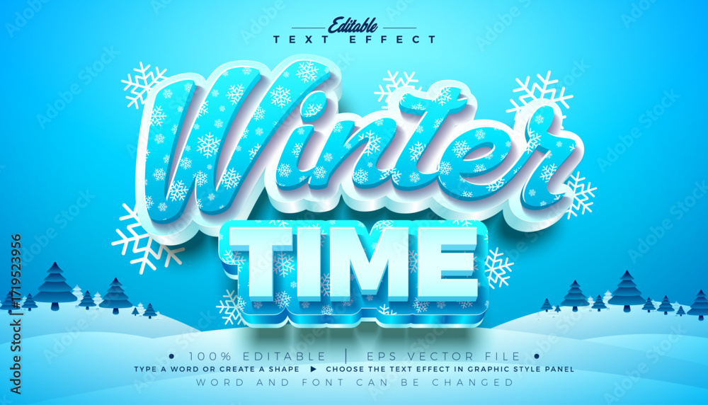 Winter Time 3D Text Effect Design Editable Vector Graphic Style with ...