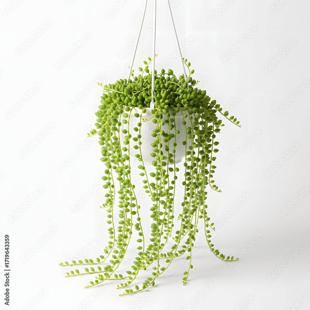 Hanging string of pearls succulent plant in a white pot with cascading ...