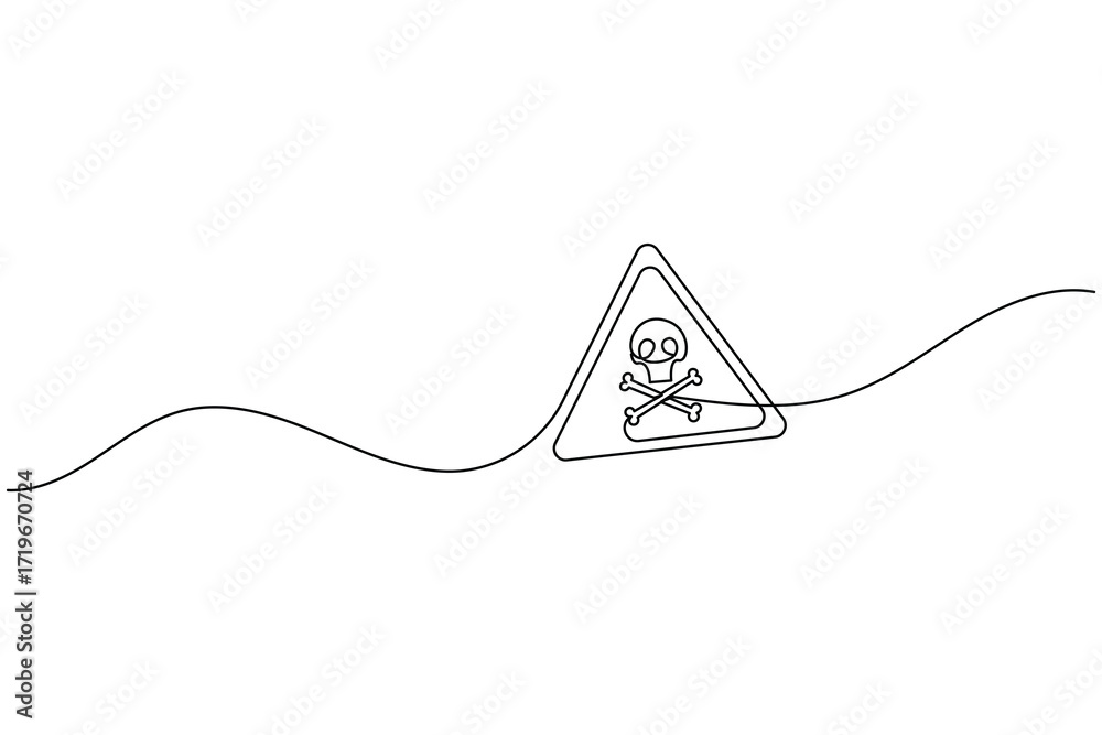 Danger warning sign exclamation mark triangle one line drawing and ...