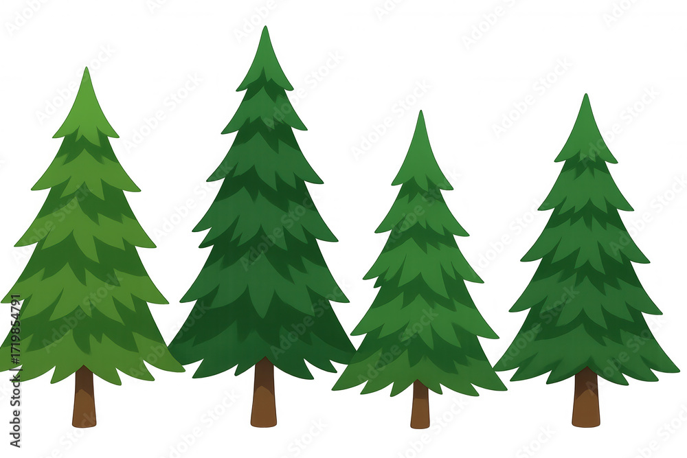 Green Pine Trees Set Identifying Evergreen Forest Plants Showing