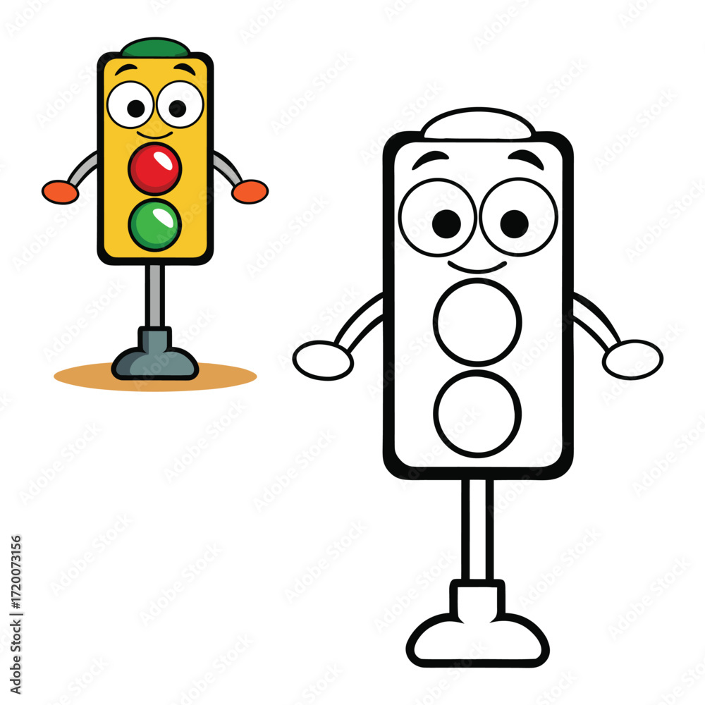 traffic light coloring page for kids. Vector cartoon character ...