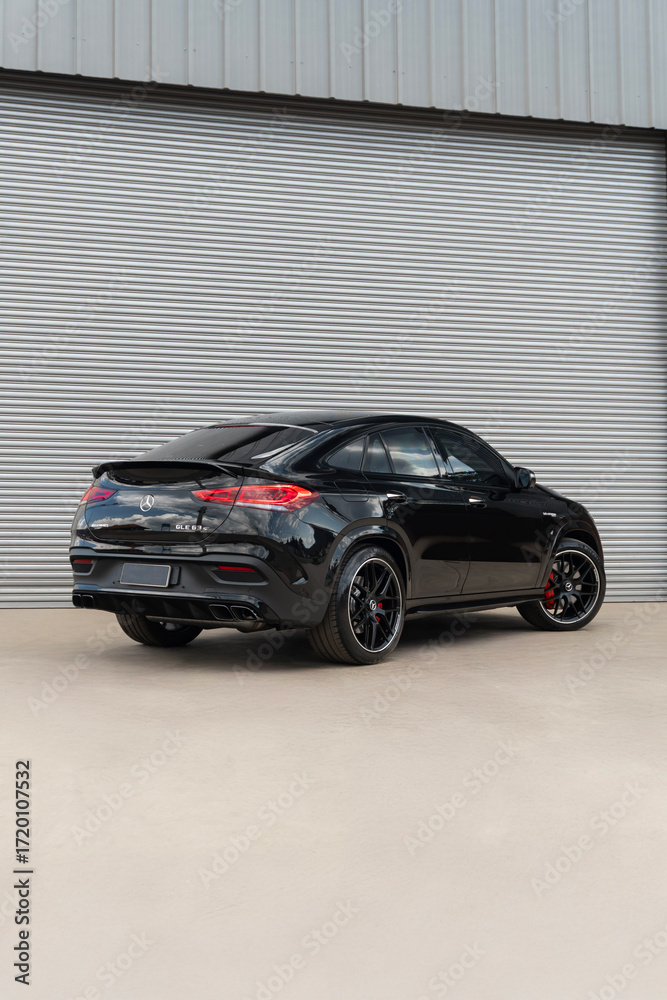 Black Mercedes-AMG GLE 63 S Coupé in rear three-quarter view ...