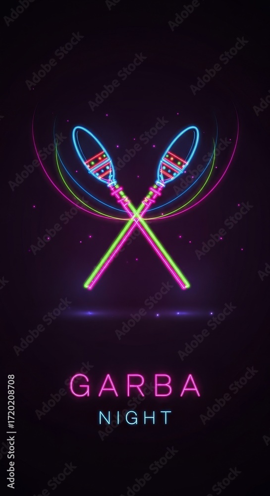 Neon dandiya sticks for Garba night celebration. Indian dance festival ...