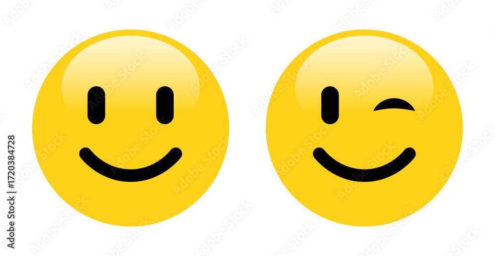Smile, wink eye blink face emoji set in yellow color. Winking face eye ...
