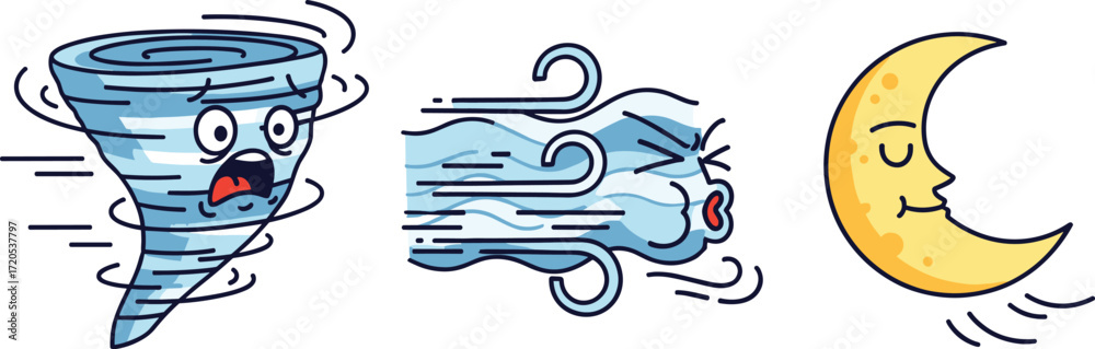 Cartoon tornado truck and moon characters in a windy scene Stock Vector ...