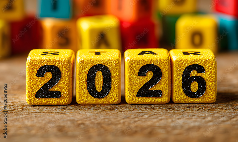 Stock-Foto „2026 start yellow orange color object icon beginning 2026 ...