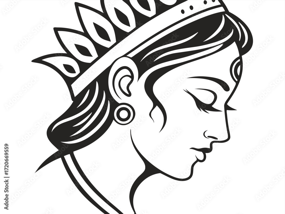 Durga Puja 2025 Vector Design – Goddess Face with Traditional Crown の ...