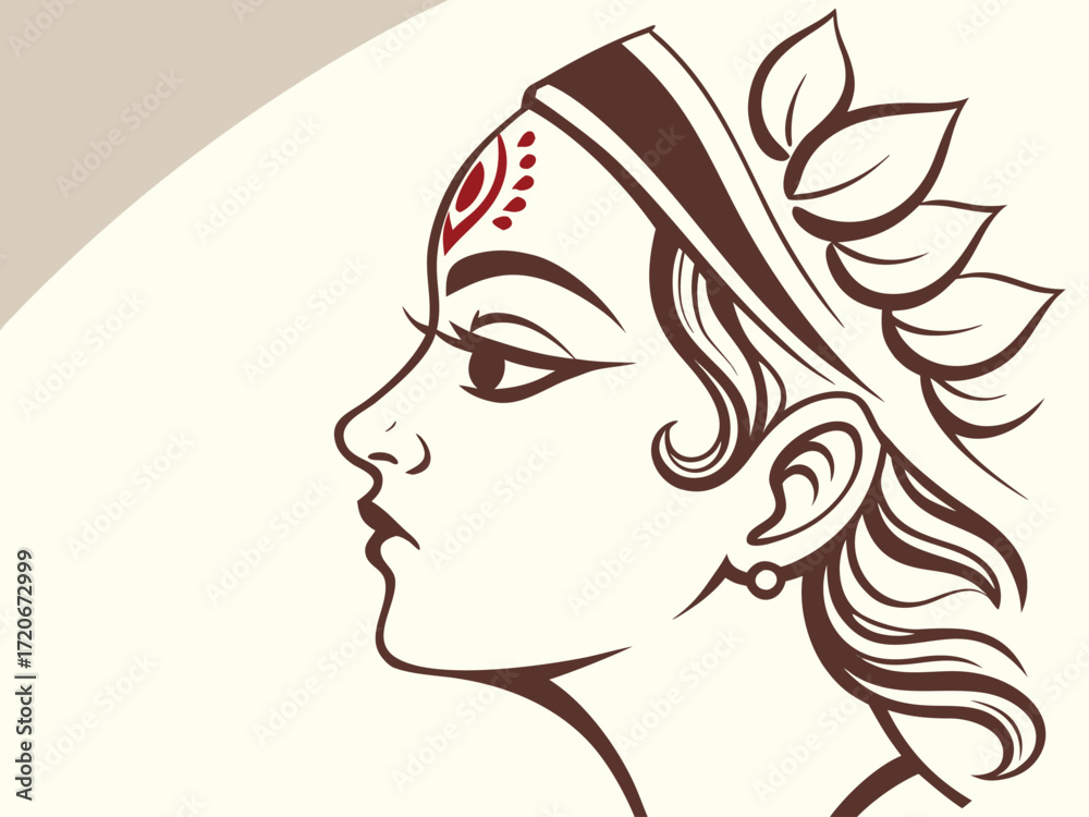 Beautiful Maa Durga Face Profile Art – Durga Puja 2025 Vector Design ...