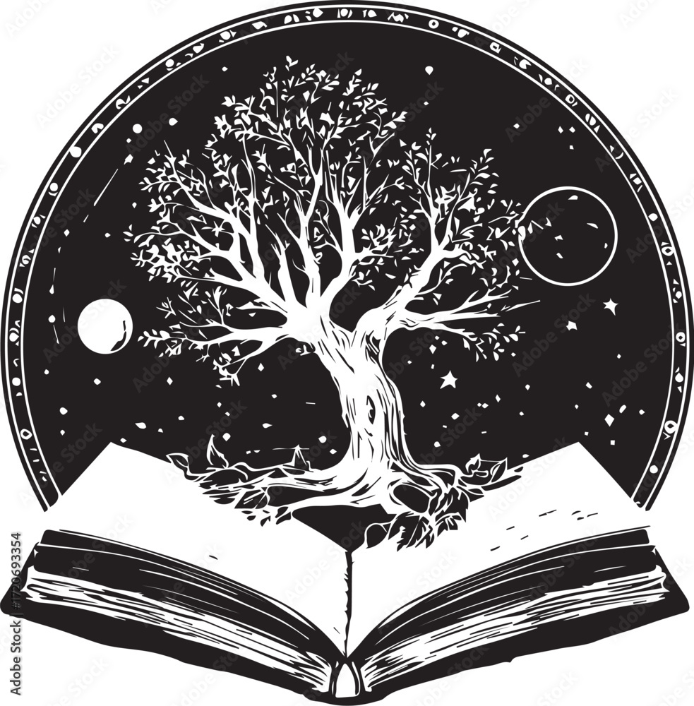 Symbolic Open Book with Tree of Life: A captivating illustration ...