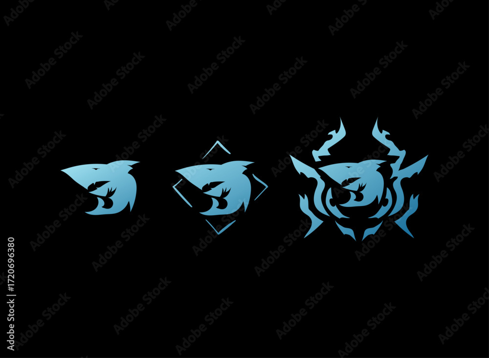 Fantasy Blue Shark Emblem Tier Step Progression Badges – Ocean Predator ...