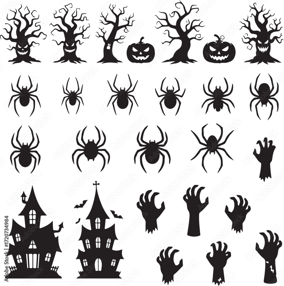 Stock-Vektorgrafik „Spooky Halloween Silhouette Set: A collection of ...