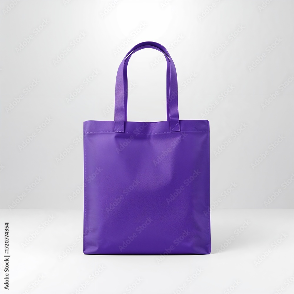A plain purple tote bag is presented on a white studio background Stock ...