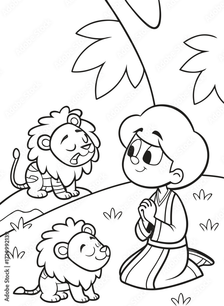 line art daniel praying in the lions den with gen.eps Stock Vector ...