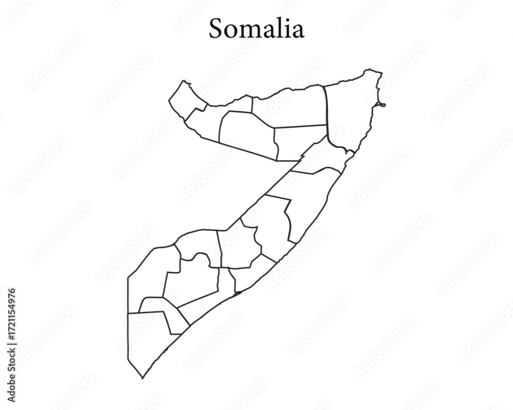 Somalia map regions administrative borders outline Vectot Stock Vector ...