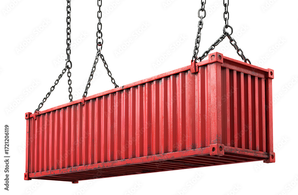 red cargo container hanging from a crane, transparent background png ...