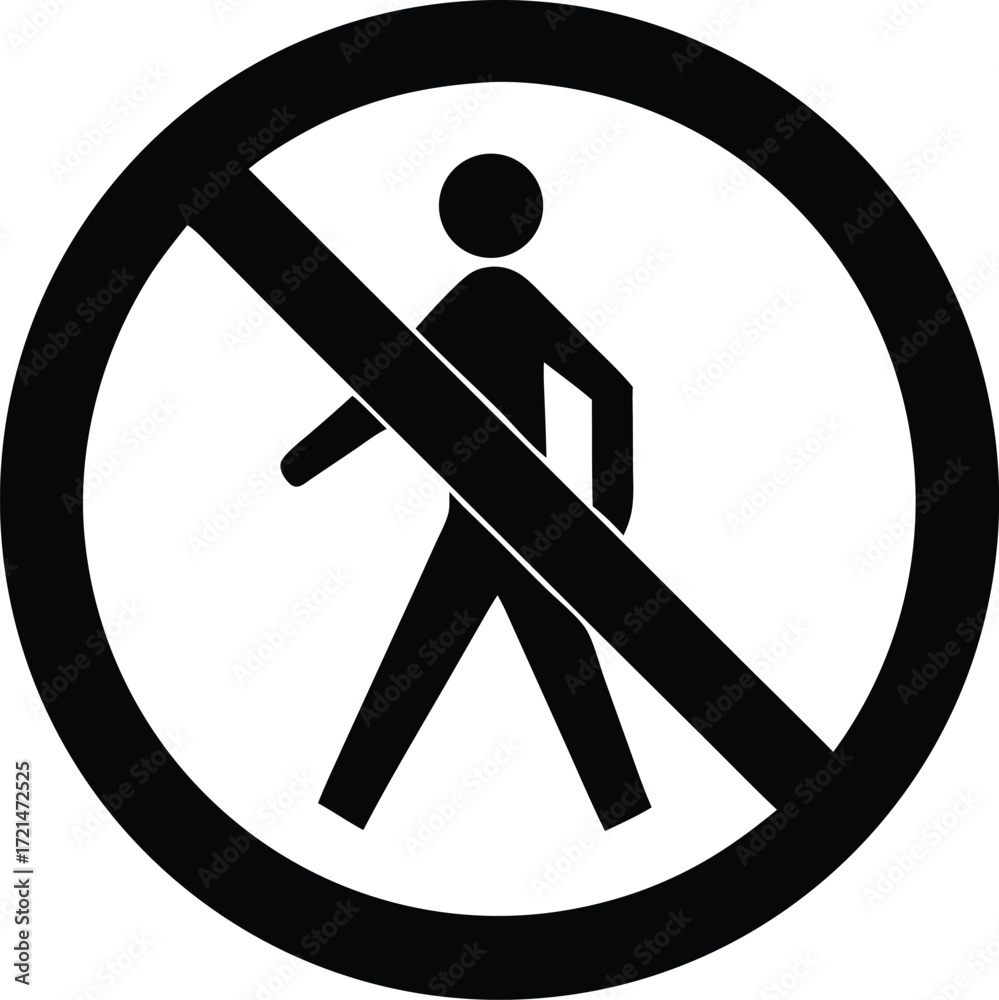 prohibition sign for no pedestrian access silhouette vector, restricted ...