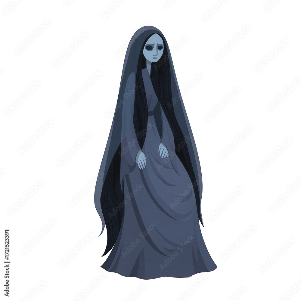 Sorrowful clipart illustration of La Llorona, weeping woman ghost from ...