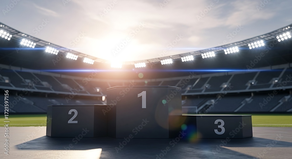 Empty sports stadium podium with first, second, and third place numbers ...