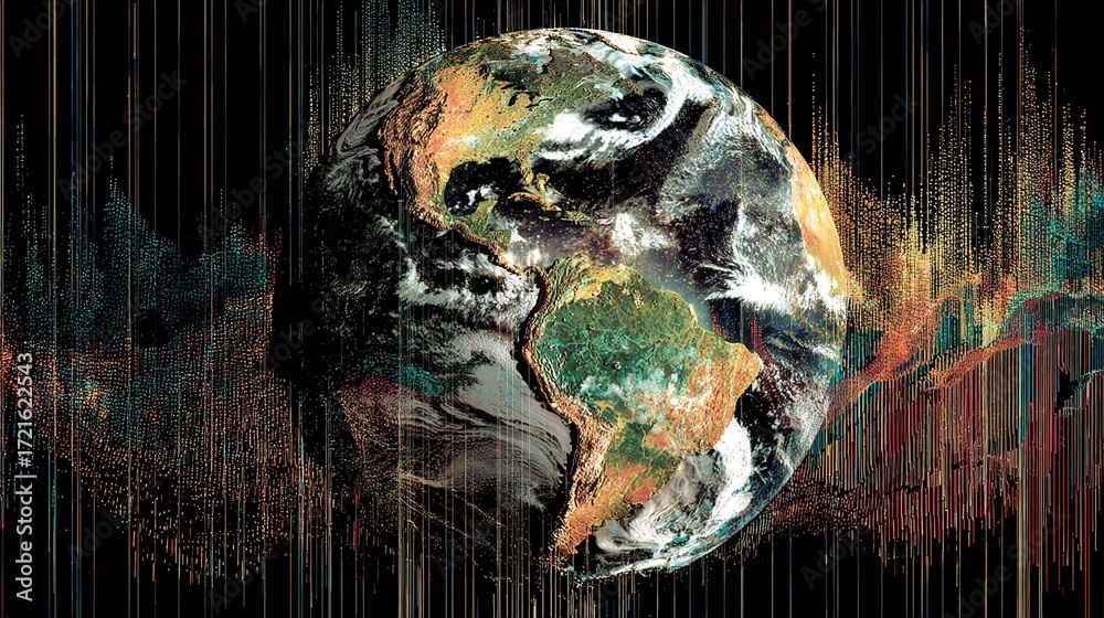 quadrants. Fractured globe with mismatched seasonal quadrants spinning ...