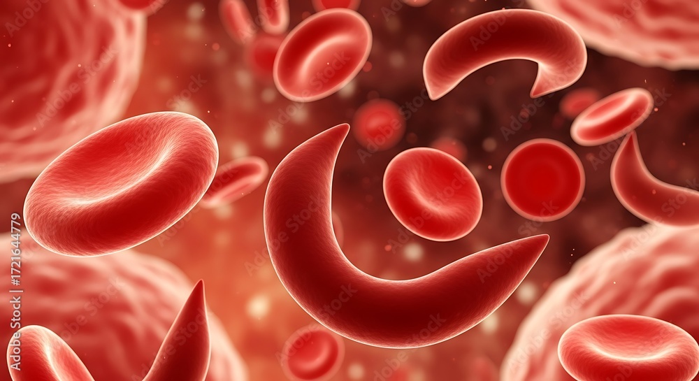 Microscopic view of red blood cells showing normal disc shapes and ...