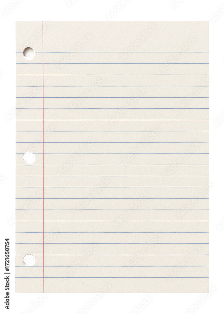 Lined notebook paper piece with two binder holes. Stock Photo | Adobe Stock
