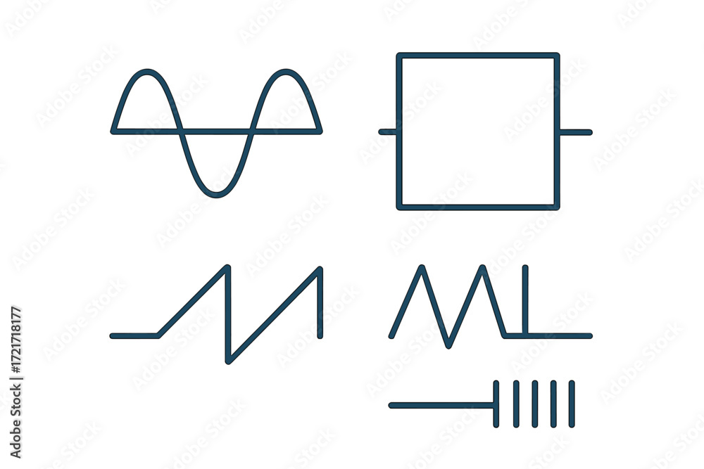 Electrical engineering symbols for sine, square, sawtooth, and pulse ...