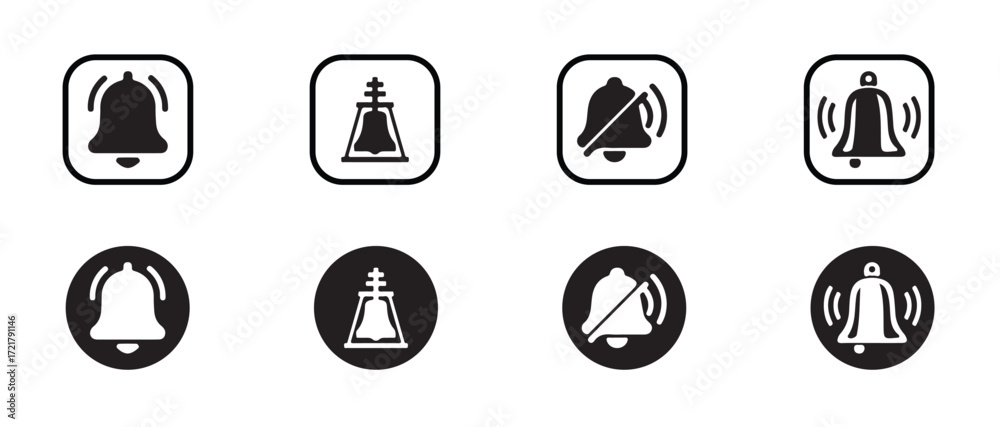 Notification bell icon set, bell symbols, hotel bell icon set, iconic ...