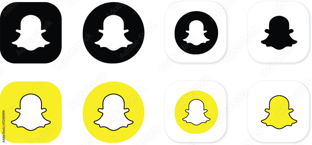 vector set of Snapchat logo icons for 2025. Available in square, round ...