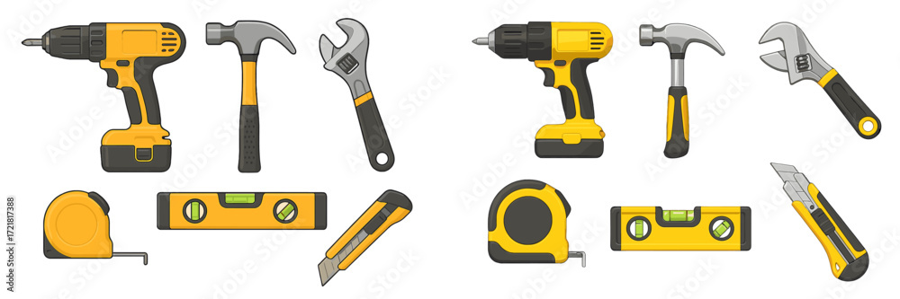 Tools for home improvement and construction projects shown in a clean ...