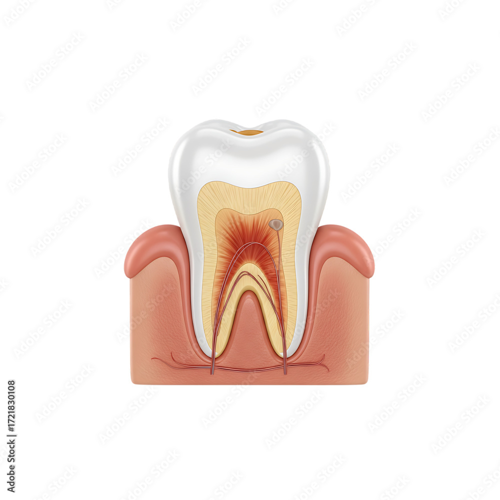 Cross section of a tooth showing enamel dentin pulp and gum tissue ...