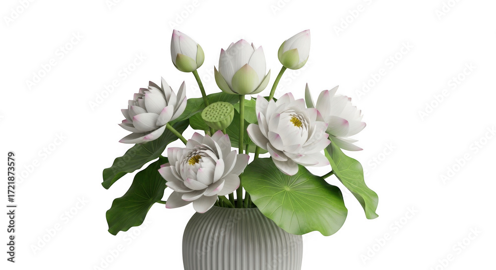 Bouquet de lotus white dans un vace Stock Illustration | Adobe Stock