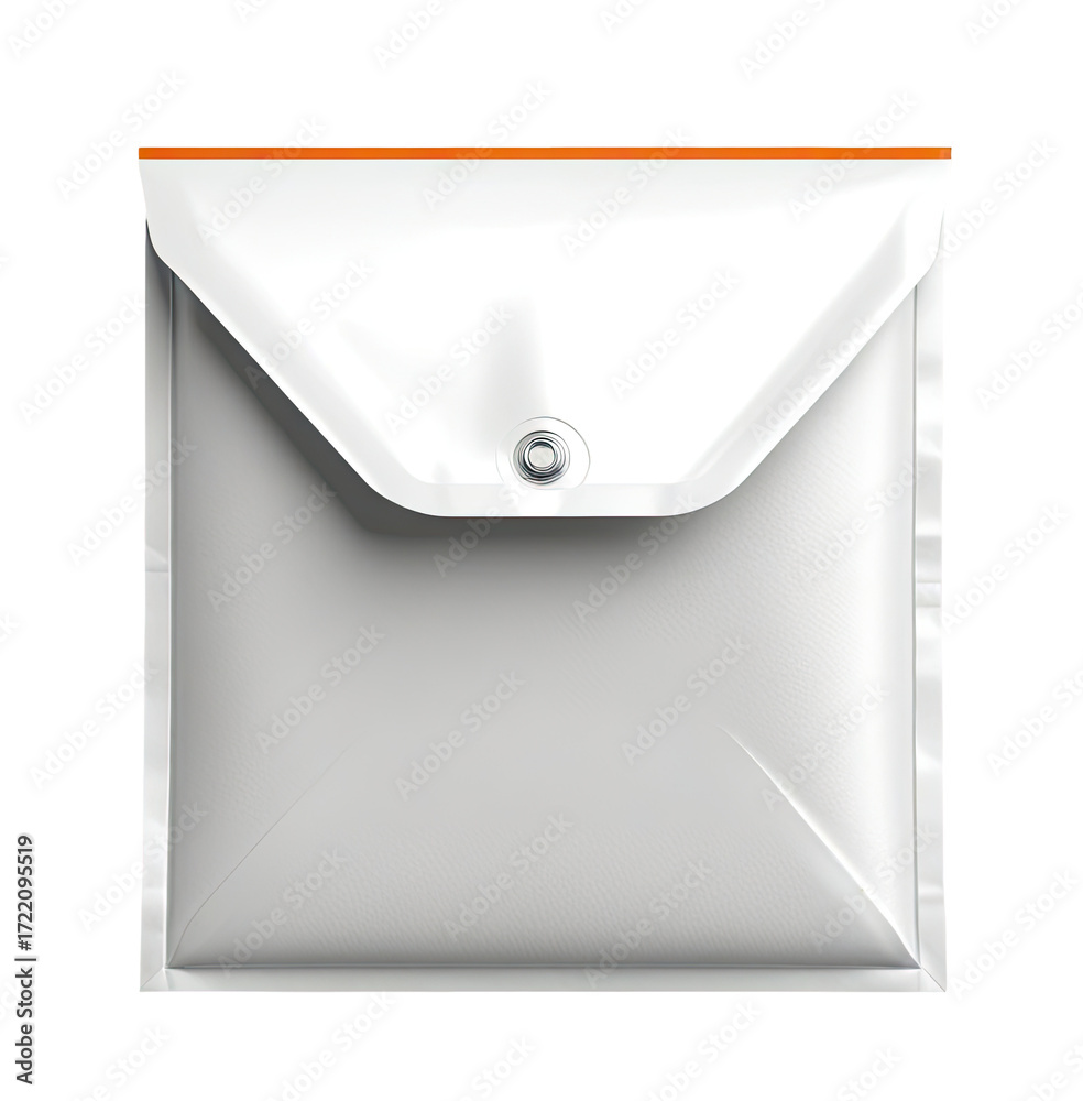White plastic envelope, button closure, studio shot, clean background ...
