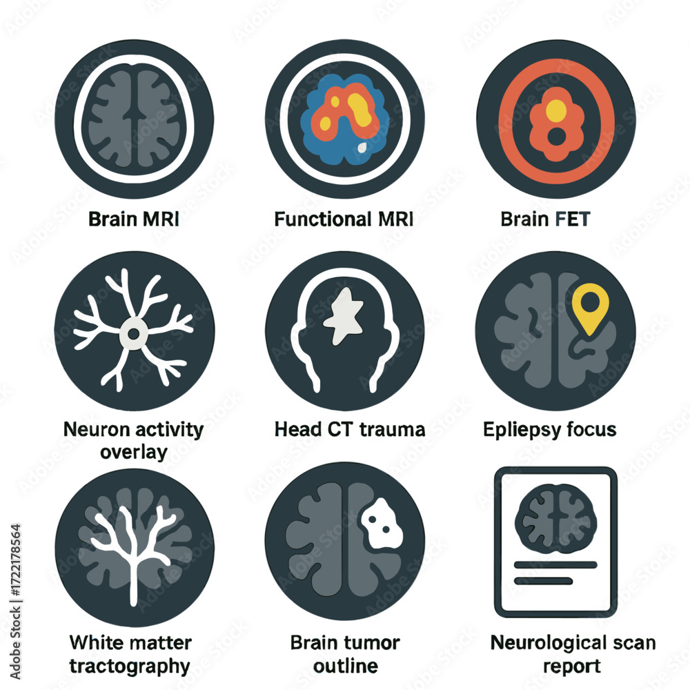 Stock-Vektorgrafik „Neuroimaging Diagnostic Icons. Flat vector icons of ...
