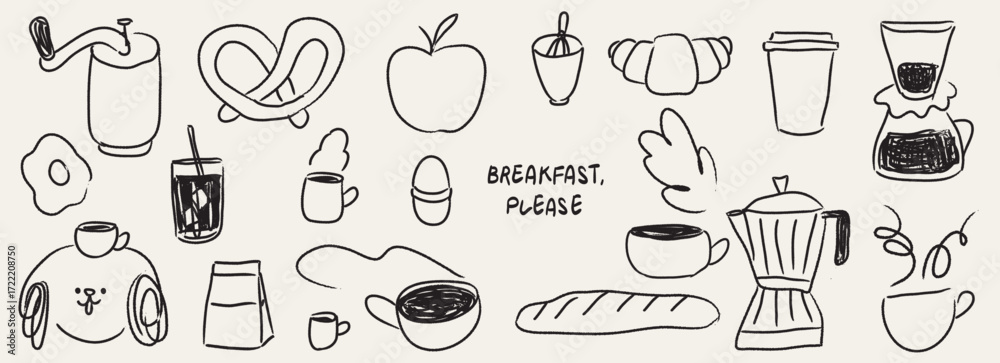 เวกเตอร์ Stock Hand draw breakfast or brunch doodles. Vector ...