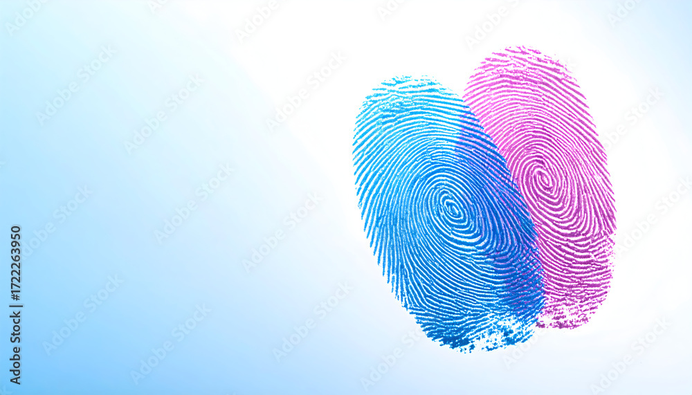 Unique biometric fingerprints in purple and blue represent identity ...