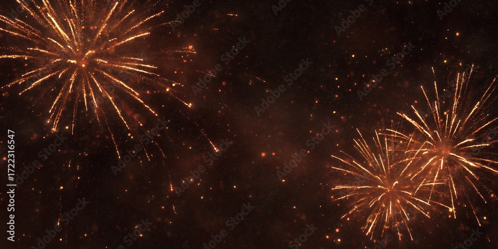 Golden fireworks radiating festive light against dark backdrop with bokeh, concept for 2026 year ...