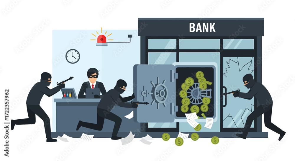 Armed Bank Robbery in Progress with Masked Criminals and Stolen Money ...
