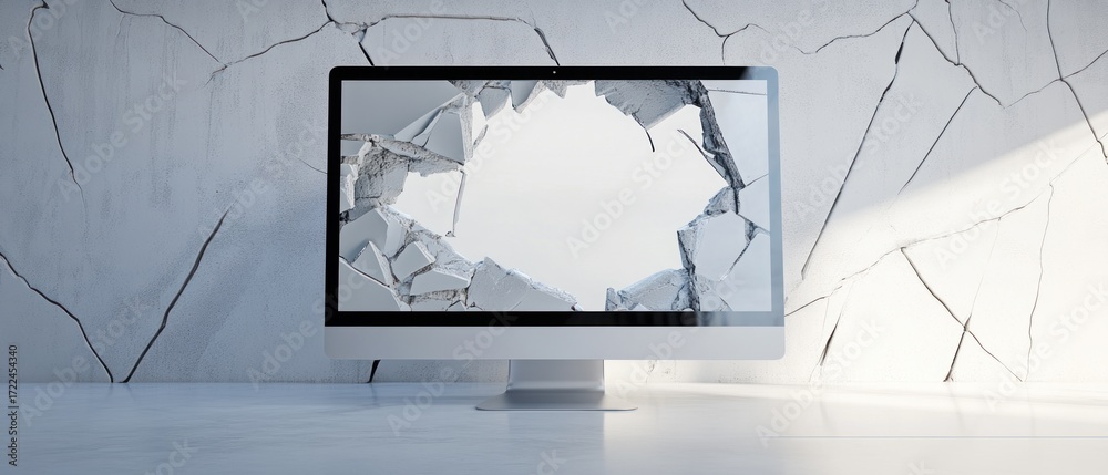 Cracked screen digital wall metaphor data breach system failure ...