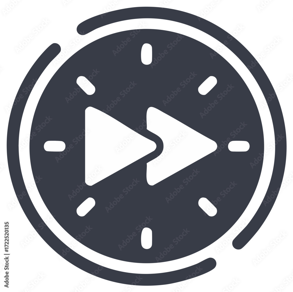 Clock with Fast Forward Play Symbol Round Shape Progress Bar Minimalist ...