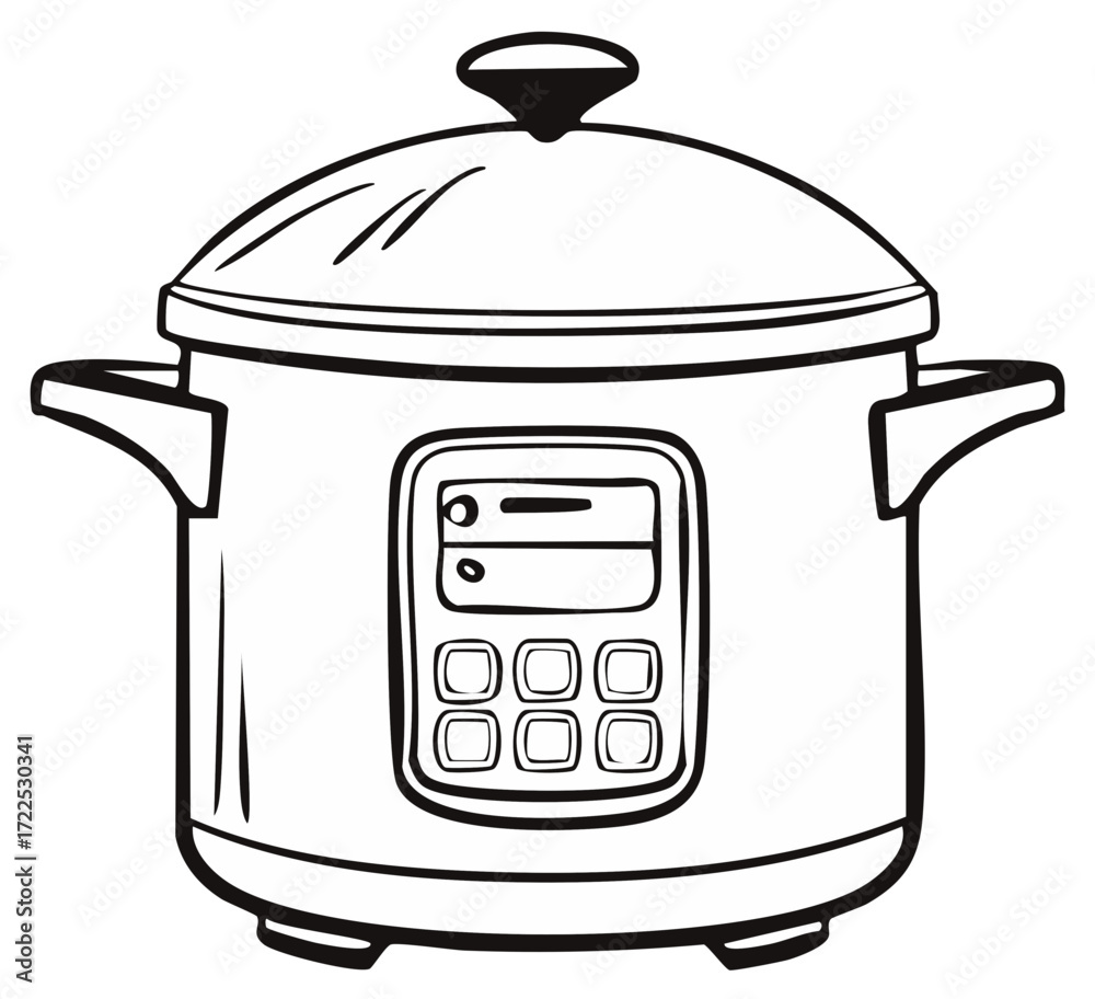 Electric multi cooker illustration with lid and display panel, kitchen ...