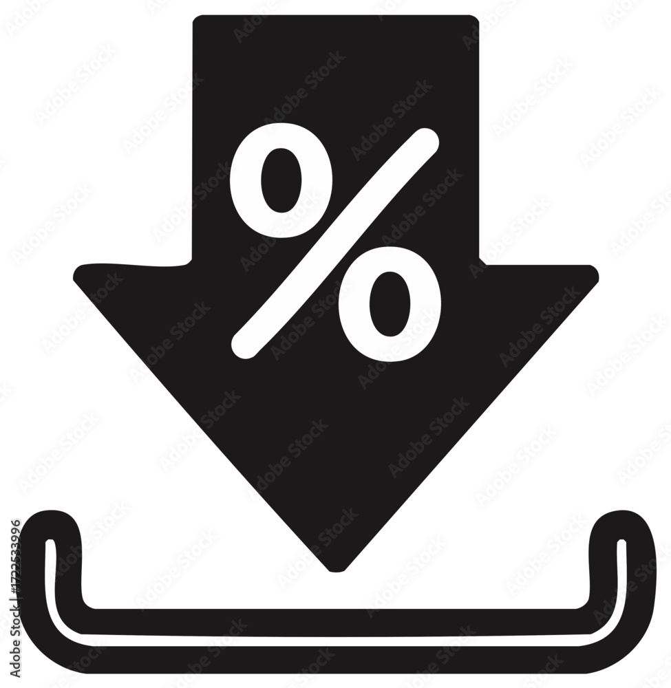 Percentage decrease icon with downward arrow pointing into a download ...