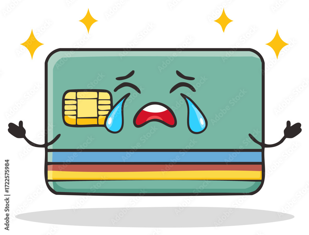 Cartoon Credit Card Crying with Tears Financial Distress Symbol for ...